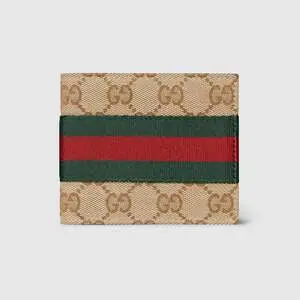 Gucci Bi-fold Wallet With Web Gg Canvas - Beige