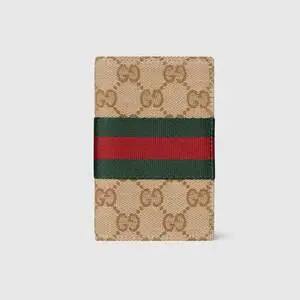 Gucci Gg Card Case With Web Gg Canvas - Beige