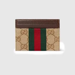 Gucci Gg Card Case With Web Gg Canvas - Beige