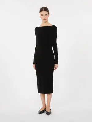 Max Mara Wool Yarn Embellished Midi Dress - Black