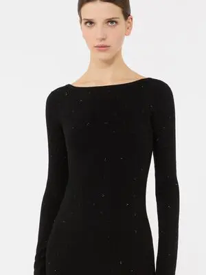 Max Mara Wool Yarn Embellished Midi Dress - Black