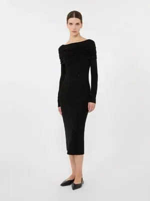 Max Mara Wool Yarn Embellished Midi Dress - Black