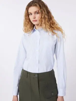 Max Mara Striped Cotton Poplin Shirt - Light Blue