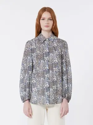 Max Mara Printed Cotton Voile Shirt - Navy