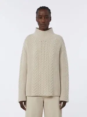 Max Mara Cable-knit Wool And Cashmere Polo-neck Sweater - White