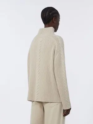 Max Mara Cable-knit Wool And Cashmere Polo-neck Sweater - White
