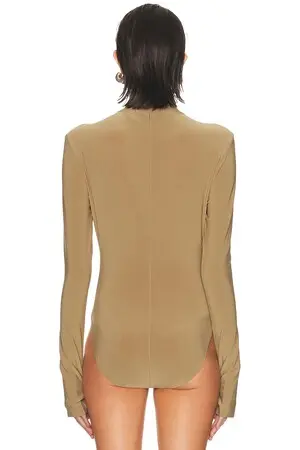 Norma Kamali Long Sleeve Turtleneck Bodysuit - Camel