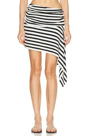 Christopher Esber Stripe Knit Extension Drape Mini Skirt - Black & White Stripe