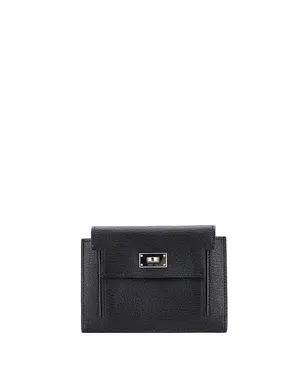 HERMES Kelly Pocket Compact Wallet Chevre Mysore - Black