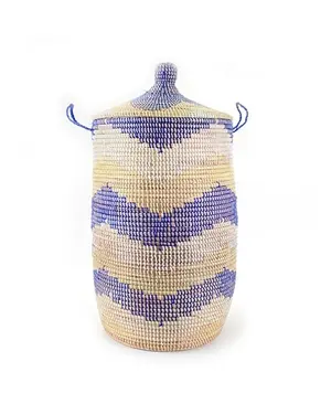 MBARE Dou Lid Storage Basket Chevron - Navy/white/natural