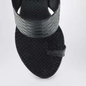 Paris Texas Lidia Python-effect Leather Thong Mule - Black