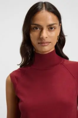 BOSS Sleeveless Mock-neck Sweater In Fine Knit Merino Wool