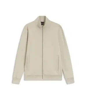 BOSS Zip-up Stretch-cotton Piqué Sweatshirt - Light Beige