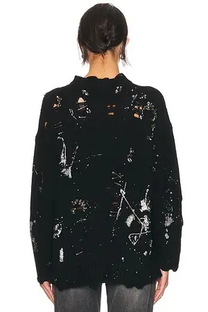 R13 Distressed Crystal Pin Oversized Sweater