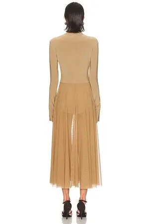 Norma Kamali Long Sleeve Turtleneck Flared Midi Dress