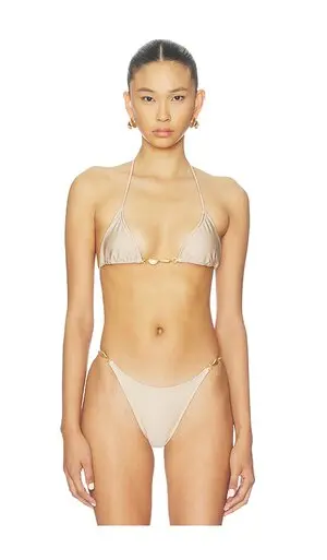 SHANI SHEMER Marlin Metallic Triangle Bikini Top - Champagne