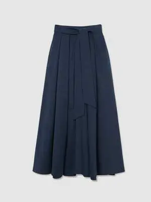 REISS Simone Cotton-blend Pleated Maxi Skirt - Navy