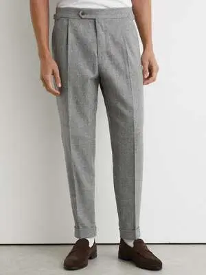 REISS Wool-blend Check Tapered Trousers