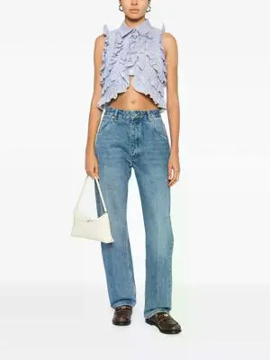 Sandro Striped Ruffled Blouse - Blue
