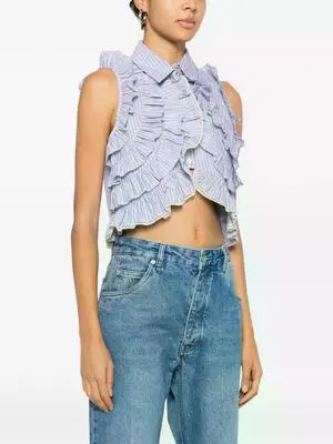 Sandro Striped Ruffled Blouse - Blue
