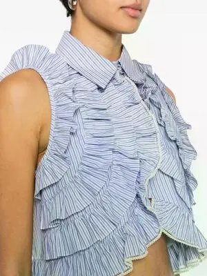 Sandro Striped Ruffled Blouse - Blue
