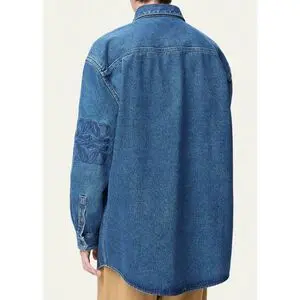 Loewe Anagram-sleeve Denim Overshirt - Medium Blue Denim