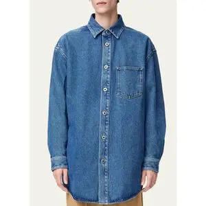 Loewe Anagram-sleeve Denim Overshirt - Medium Blue Denim