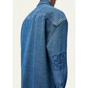 Loewe Anagram-sleeve Denim Overshirt - Medium Blue Denim