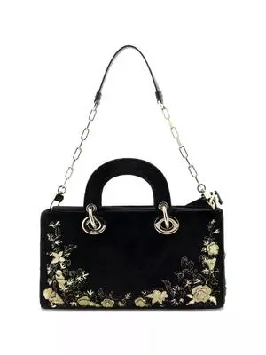 Dior Lady D-joy Embroidered Velvet Medium Shoulder Bag - Black