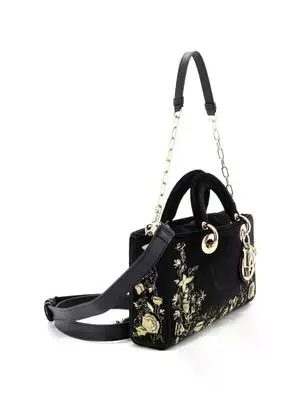 Dior Lady D-joy Embroidered Velvet Medium Shoulder Bag - Black