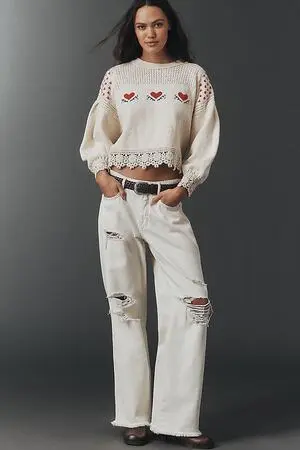 PILCRO Embroidered Lace-trim Sweater