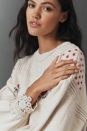 PILCRO Embroidered Lace-trim Sweater