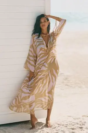 Anthropologie Patterned Sheer Kaftan - Tan Print