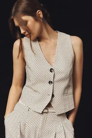 Maeve Polka Dot Tailored Vest Jacket - Black & White Pattern