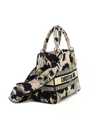 Dior Lady D-lite Embroidered Canvas Medium Satchel - Black