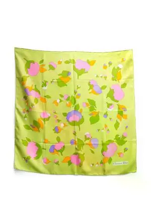 Dior 1970s Floral Silk Scarf - Green
