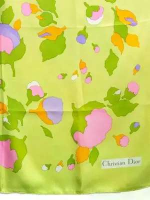 Dior 1970s Floral Silk Scarf - Green