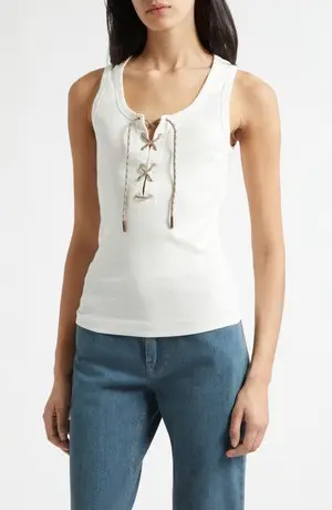 Burberry Cleo Lace-up Rib Tank - Chalk
