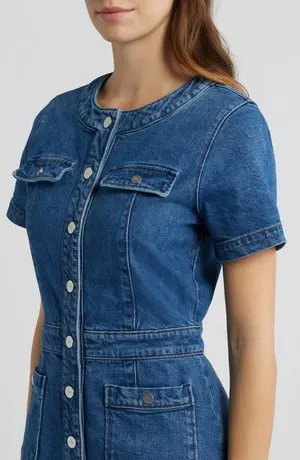 Paige Kiya Snap Front Denim Mini Shirtdress