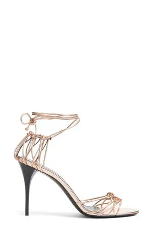 Saint Laurent Babylone Ankle Tie Sandal - Metallic Gold