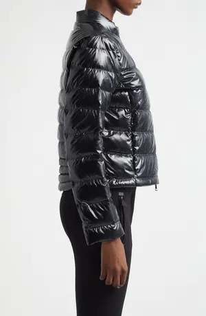 Moncler Papillon Crop Lacquered Nylon Puffer Jacket - Black