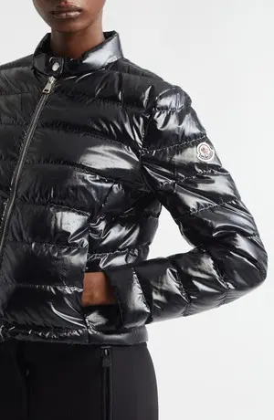 Moncler Papillon Crop Lacquered Nylon Puffer Jacket - Black
