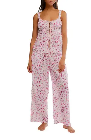 Free People Talk Tonight Floral Camisole Pajamas - Berry Combo