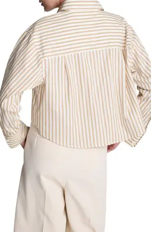 KENNETH COLE Striped Cropped Button-up Shirt