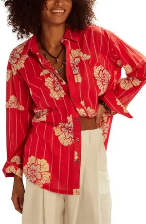 Free People Hidden Flower Button-up Shirt - Cherry Combo