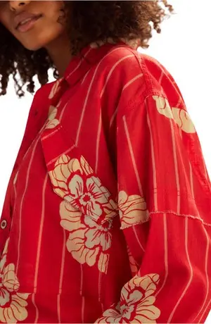 Free People Hidden Flower Button-up Shirt - Cherry Combo