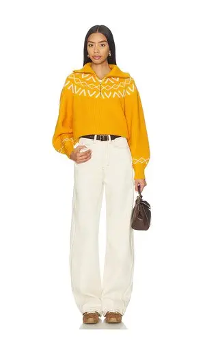 Varley Sigrid Fairisle Half Zip Knit Sweater - Yellow