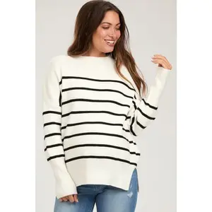 PINKBLUSH Striped Drop Shoulder Maternity Sweater - Ivory