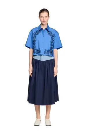 Sandro Embroidered And Beaded Cotton Shirt