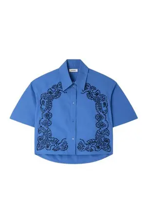 Sandro Embroidered And Beaded Cotton Shirt